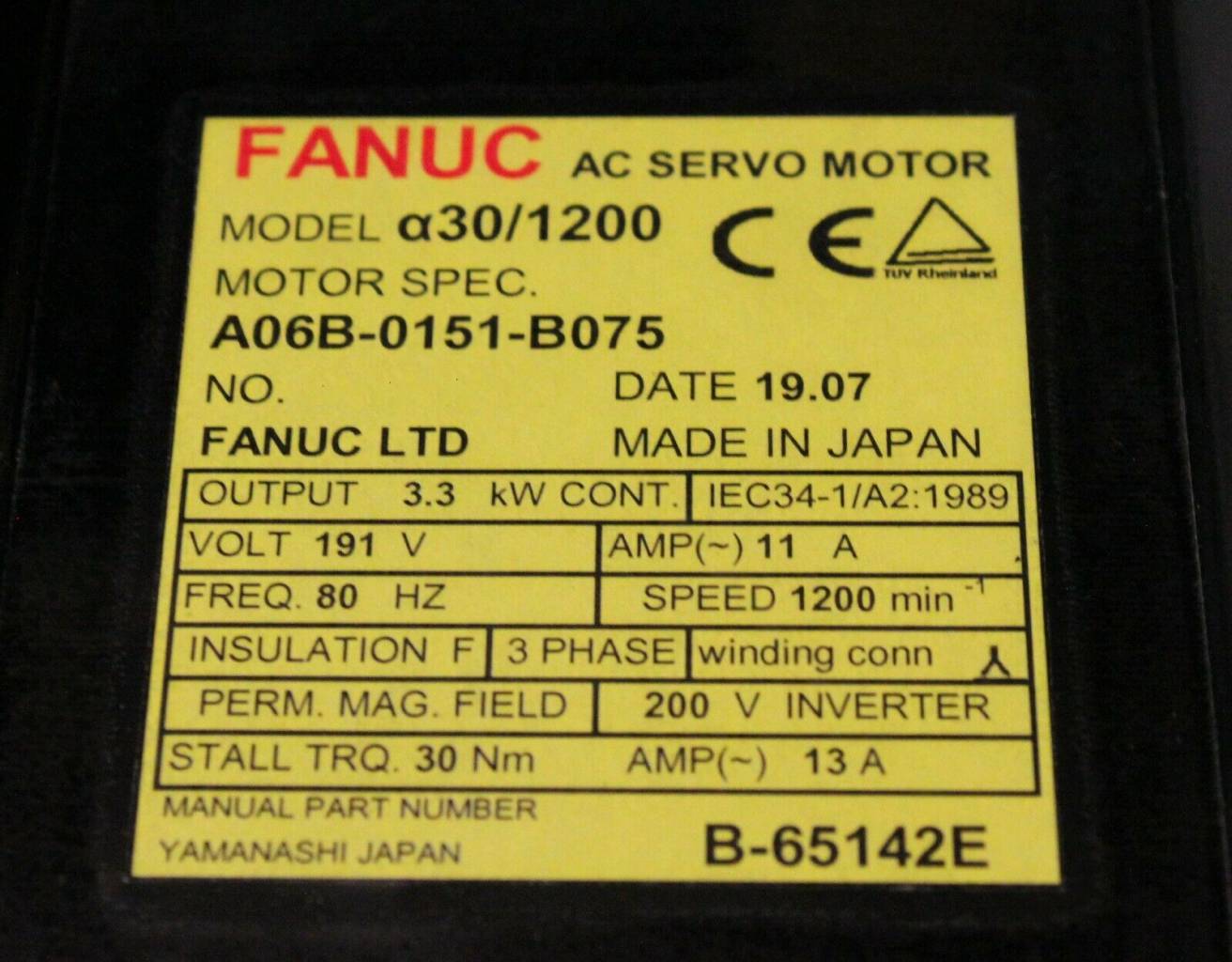 Fanuc A06B-0151-B075 AC MOTOR A30/1200 A64 PULSE *1 YEAR WARRANTY ...