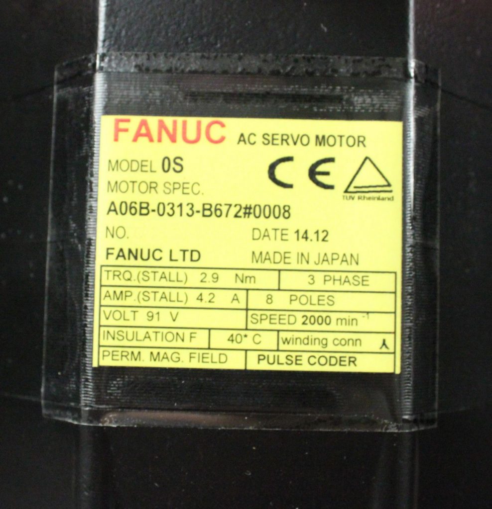 A06B-0313-B672#0008 Fanuc AC Servo Motor 0S Ser.A Brake Keyway, 91V, 2.9 Nm, 3PH, 4.2A | General ...