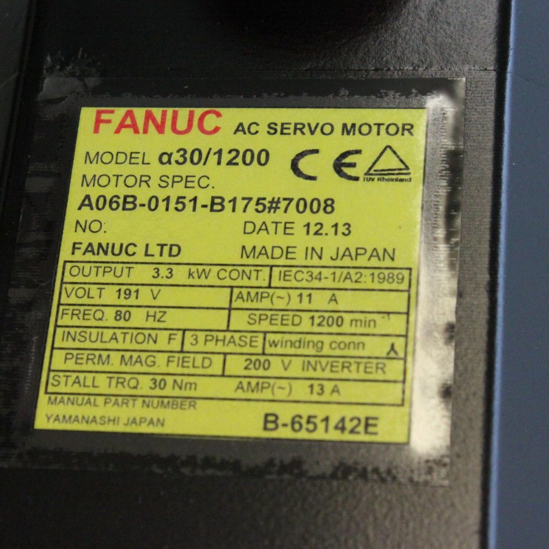 Fanuc A06B-0151-B175#7008 AC MOTOR A30/1200 A64 BRAK KEY *1 YEAR ...