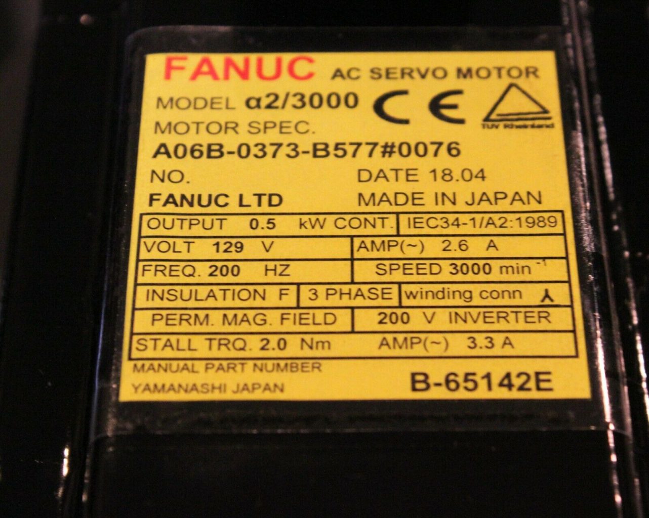 Fanuc A06B-0373-B575#0076 AC MOTOR A2/3000 A64 KEYWAY *1 YEAR WARRANTY* | General Servo ...