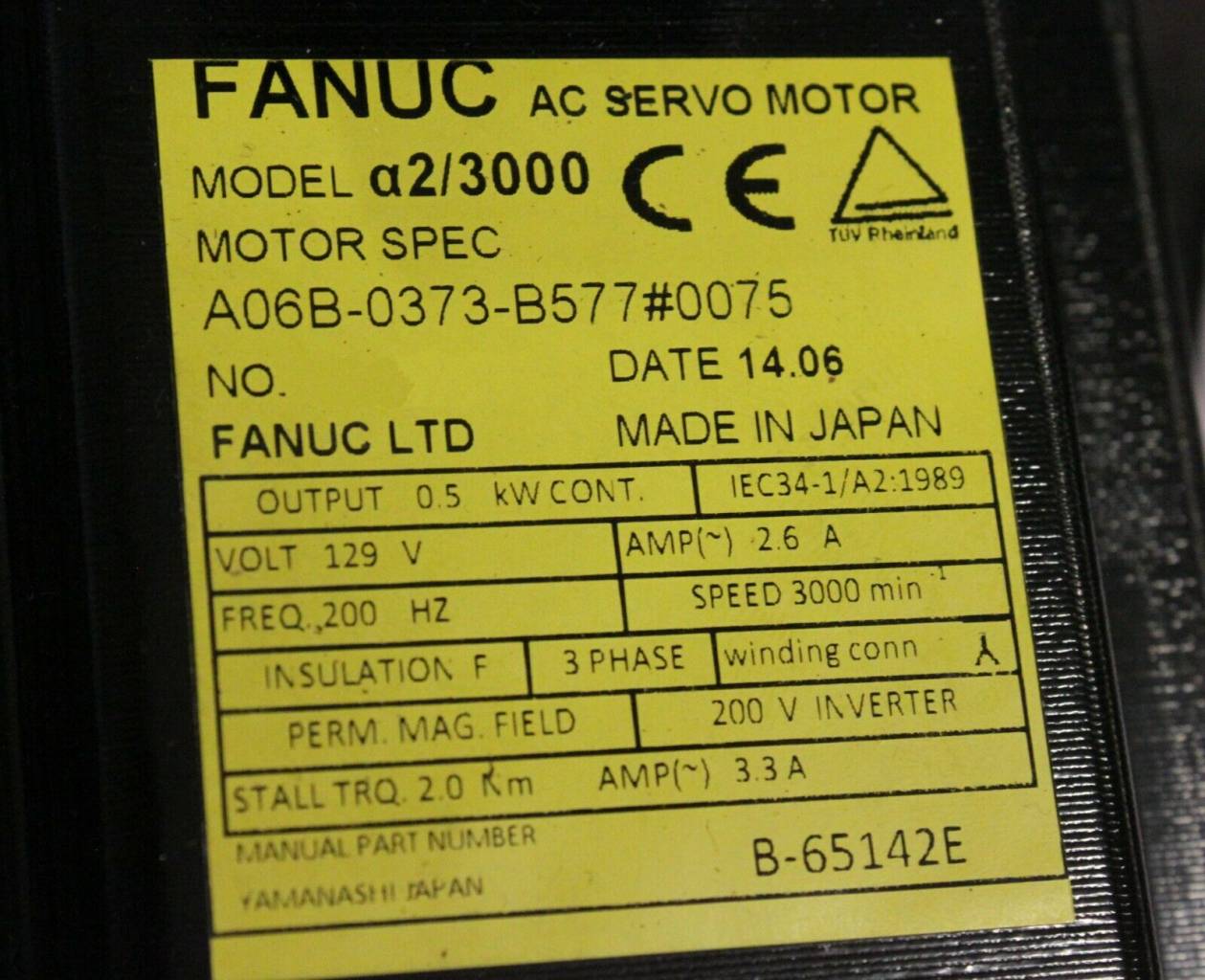 Fanuc A06B-0373-B577#0075 AC MOTOR A2/3000 I64 STRT SHFT IP67*1 YEAR WARRANTY* | General Servo ...
