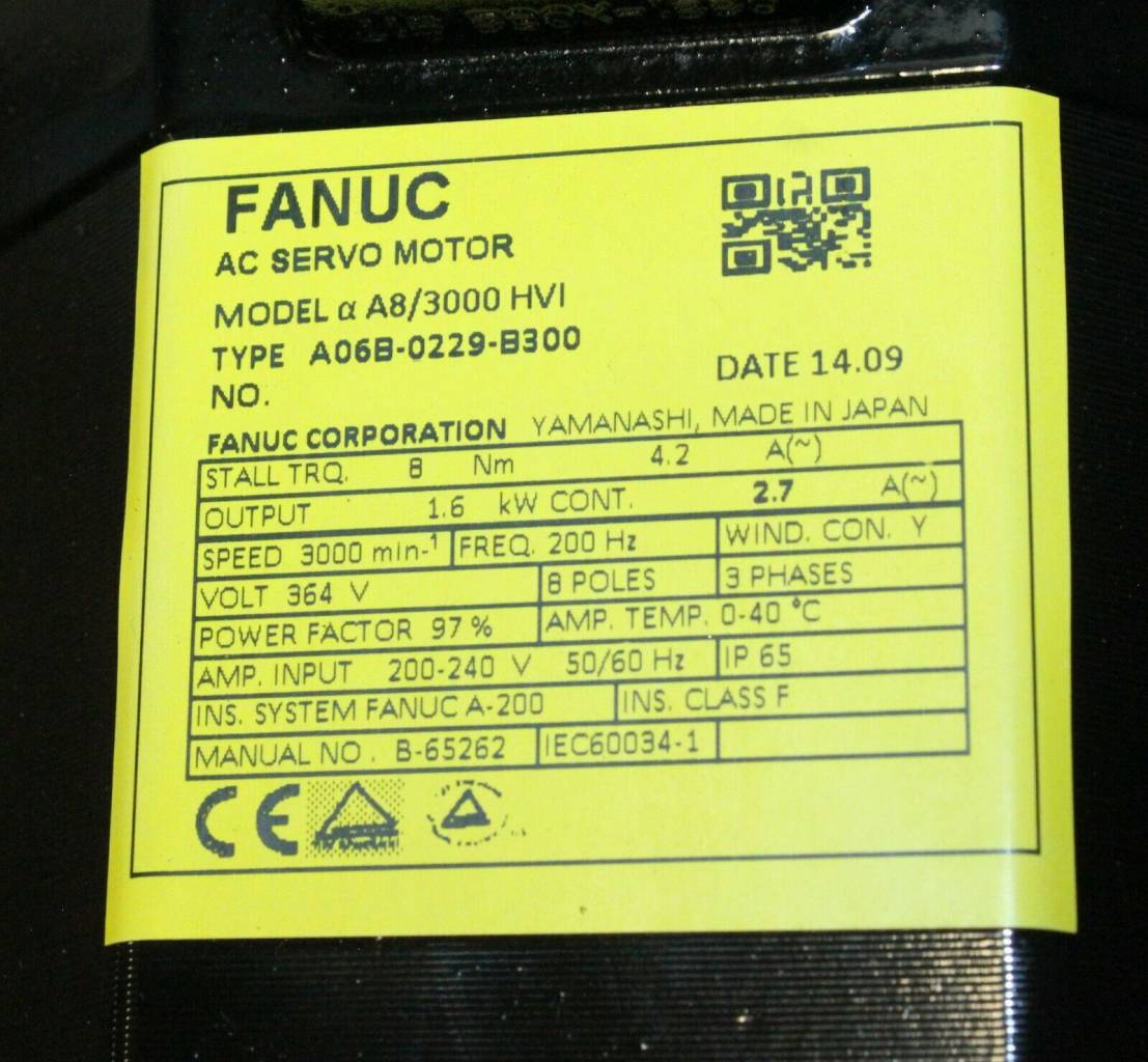 Fanuc A06B-0229-B300 AC MOTOR A8/3000HVI A1000I BRAKE *1 YEAR WARRANTY ...