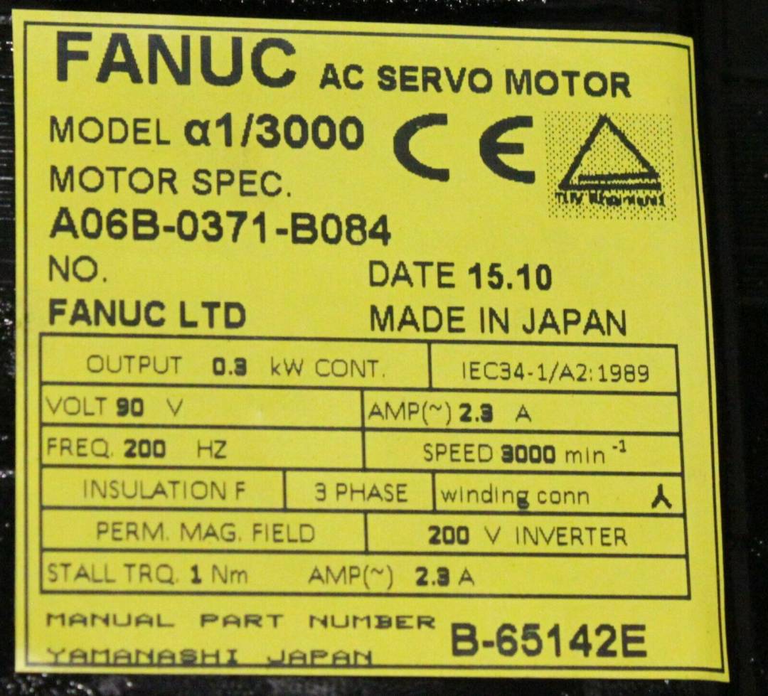 Fanuc A06B-0371-B084 AC MOTOR A1/3000 SERIAL A *1 YEAR WARRANTY* | General Servo & Spindle Motors