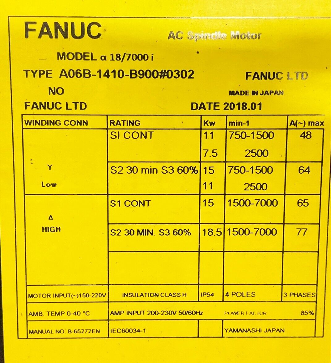 Fanuc A06B-1410-B900#0302 AC Spindle *1 YEAR WARRANTY* | General Servo ...
