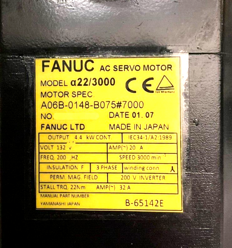 Fanuc A06B-0148-B075#7000 AC MOTOR A22/3000 A64 *1 YEAR WARRANTY* | General Servo & Spindle Motors