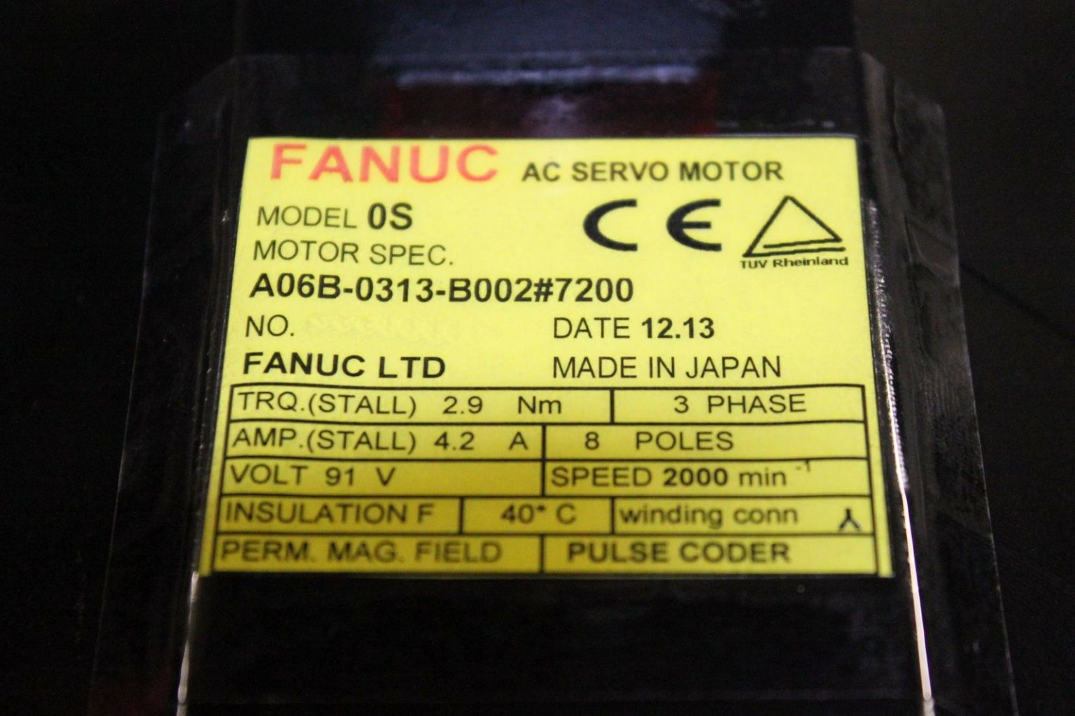 Fanuc A06B-0313-B002#7200 AC MOTOR 0S 2500P *1 YEAR WARRANTY* | General Servo & Spindle Motors