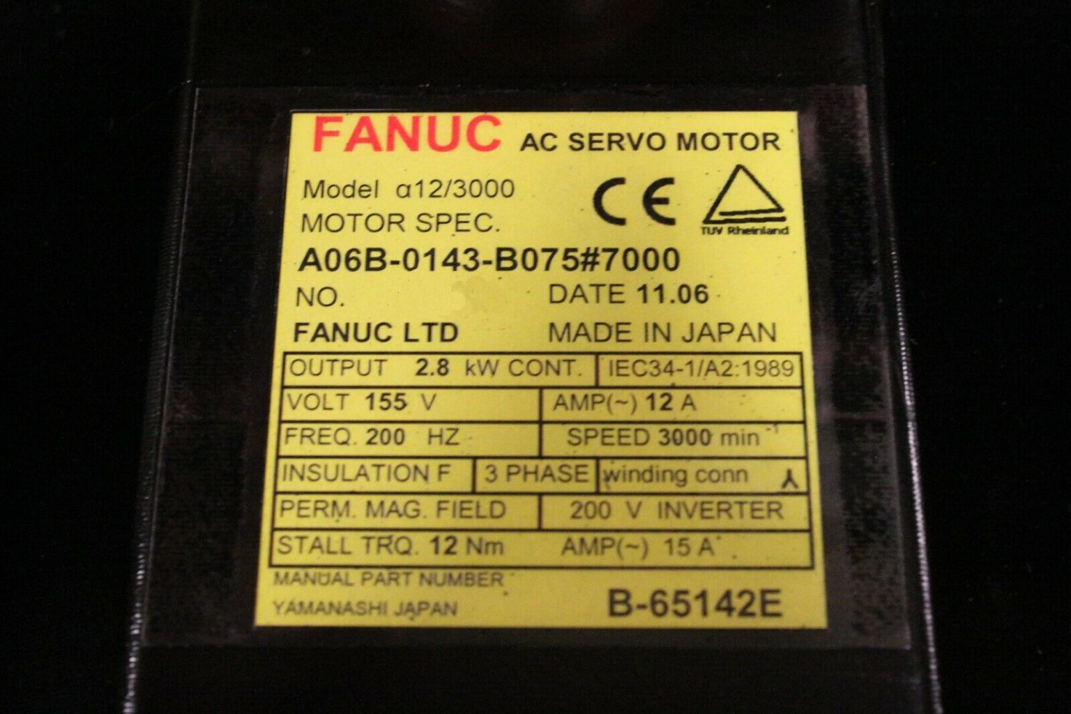 Fanuc A06B-0143-B075#7000 AC MOTOR A12/3000 A64 PULSE *1 YEAR WARRANTY* | General Servo ...