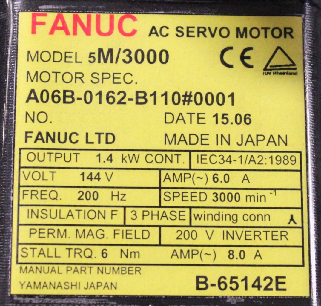A06B-0162-B110#0001 Fanuc AC Servo Motor AM6/3000 10000P Brake, 144V ...