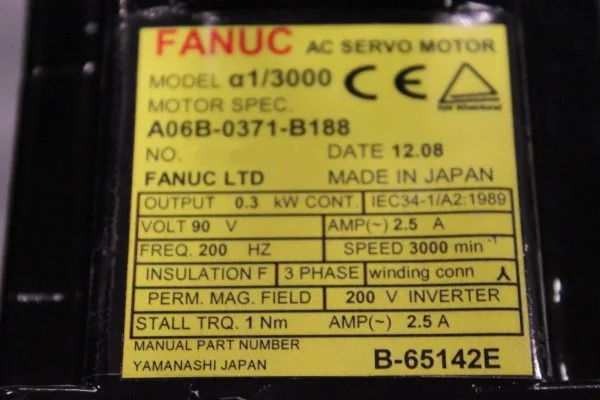 Fanuc A06B-0371-B188 AC MOTOR A1/3000 A1000 W/BRAKE *1 YEAR WARRANTY* | General Servo & Spindle ...