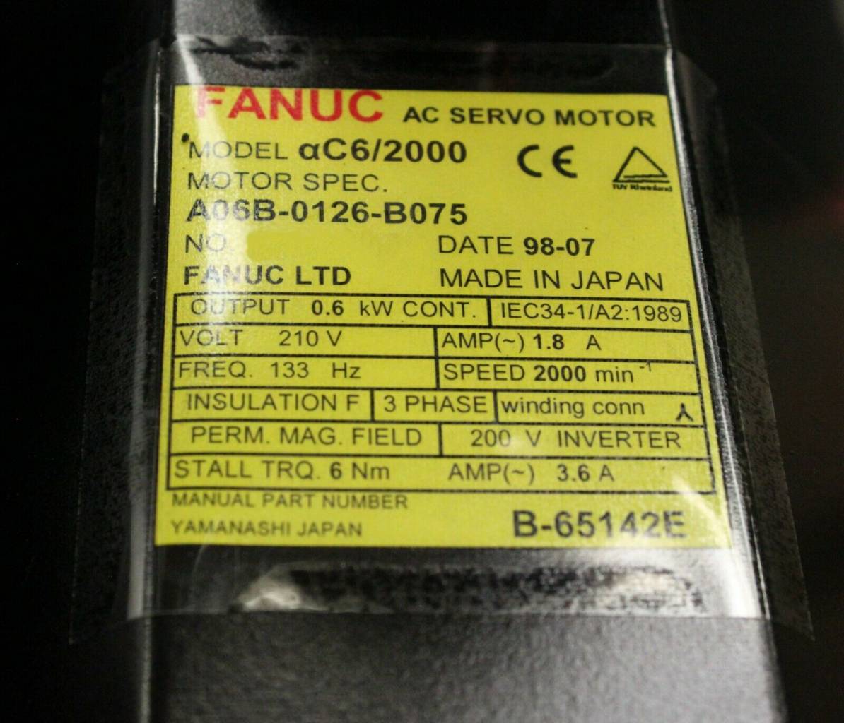 Fanuc A06B-0126-B075 AC MOTOR AC6/2000 A64 PULSE *1 YEAR WARRANTY* | General Servo & Spindle Motors