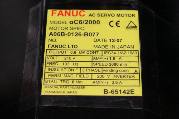 Fanuc A06B-0126-B077 AC MOTOR AC6/2000 I64 PULSE *1 YEAR WARRANTY* | General Servo & Spindle Motors