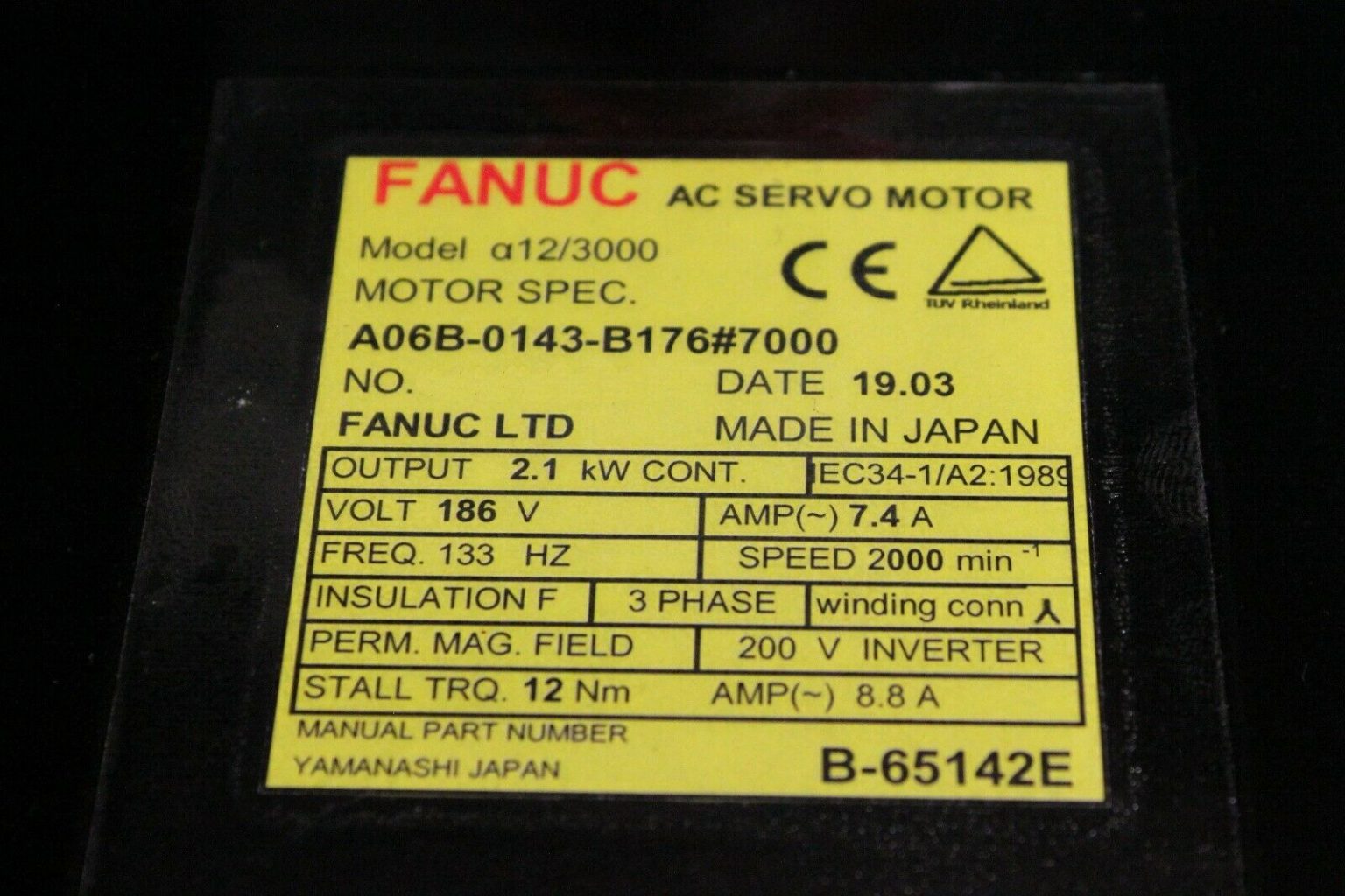 Fanuc A06B-0143-B176#7000 AC MOTOR A12/3000 A64+SC BRAKE *1 YEAR WARRANTY* | General Servo ...
