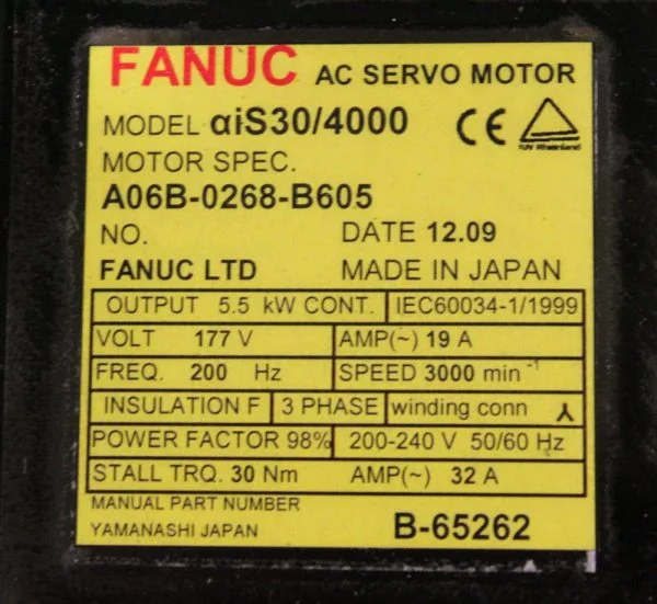 Fanuc A06B-0268-B605 AC MOTOR AIS30/4000 AA64I BRAKE *1 YEAR WARRANTY ...