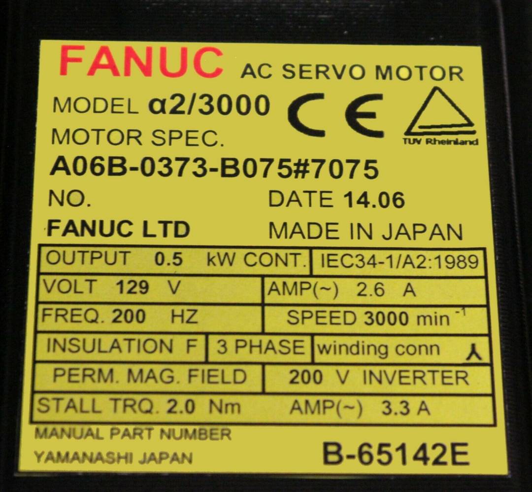 Fanuc A06B-0373-B075#7075 AC MOTOR A2/3000 A64 *1 YEAR WARRANTY* | General Servo & Spindle Motors