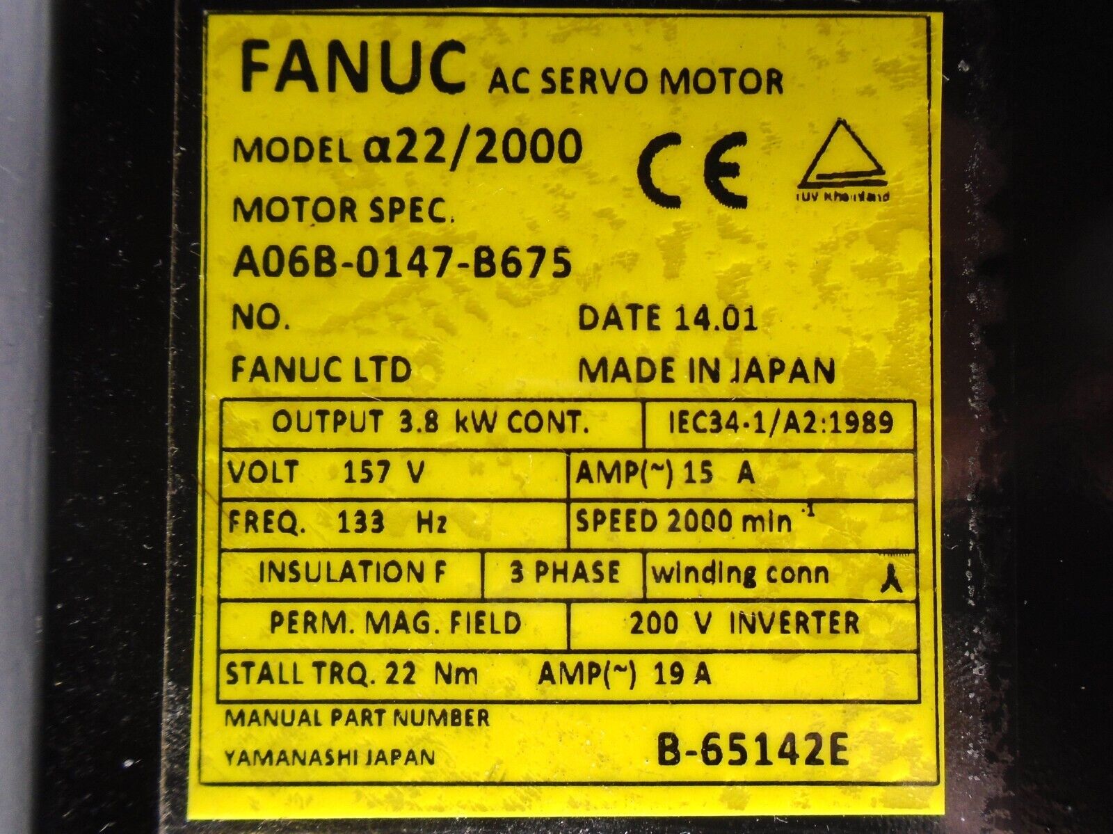 Fanuc A06B-0147-B675 AC MOTOR A22/2000 *1 YEAR WARRANTY* | General ...
